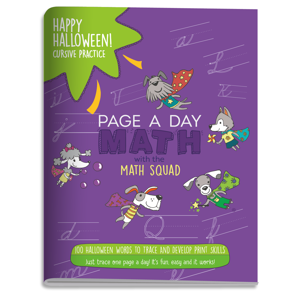 100 HAPPY HALLOWEEN Words Cursive Handwriting Book – Page A Day Math