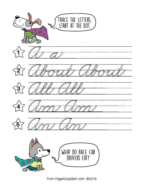 100 SUPER SIGHT WORDS Cursive Handwriting Book – Page A Day Math