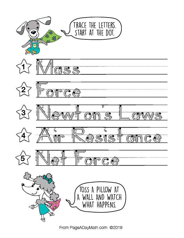 100 FUN PHYSICS Words Print Handwriting Book – Page A Day Math