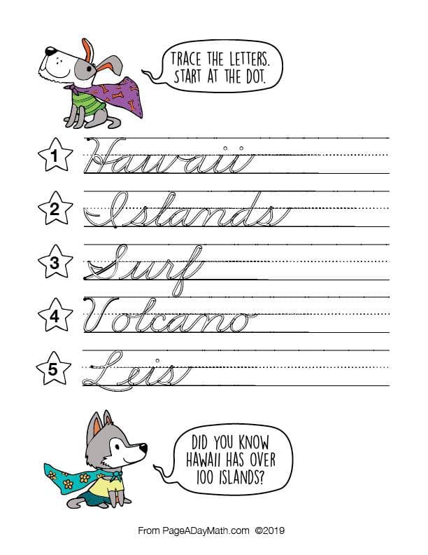 100 SCENIC STATES Cursive Handwriting Books – Page A Day Math