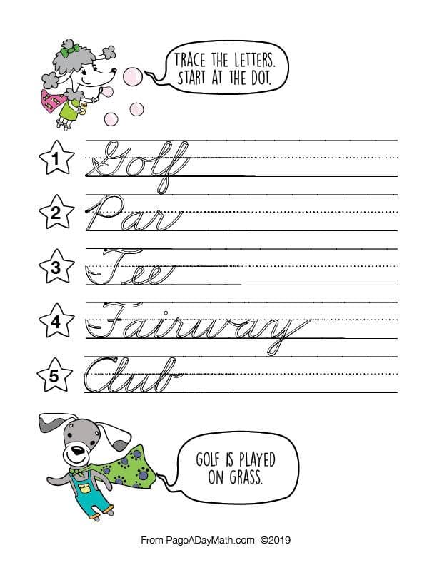 100 SPECIAL SPORTS Words Cursive Handwriting Books – Page A Day Math