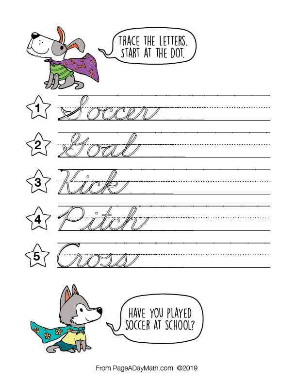 100 SPECIAL SPORTS Words Cursive Handwriting Books – Page A Day Math